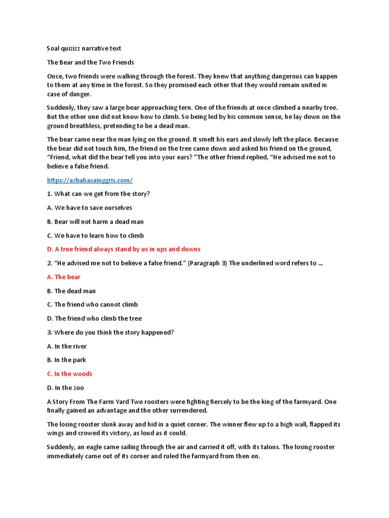 Narrative Text Quiz for Students | PDF | Poetry