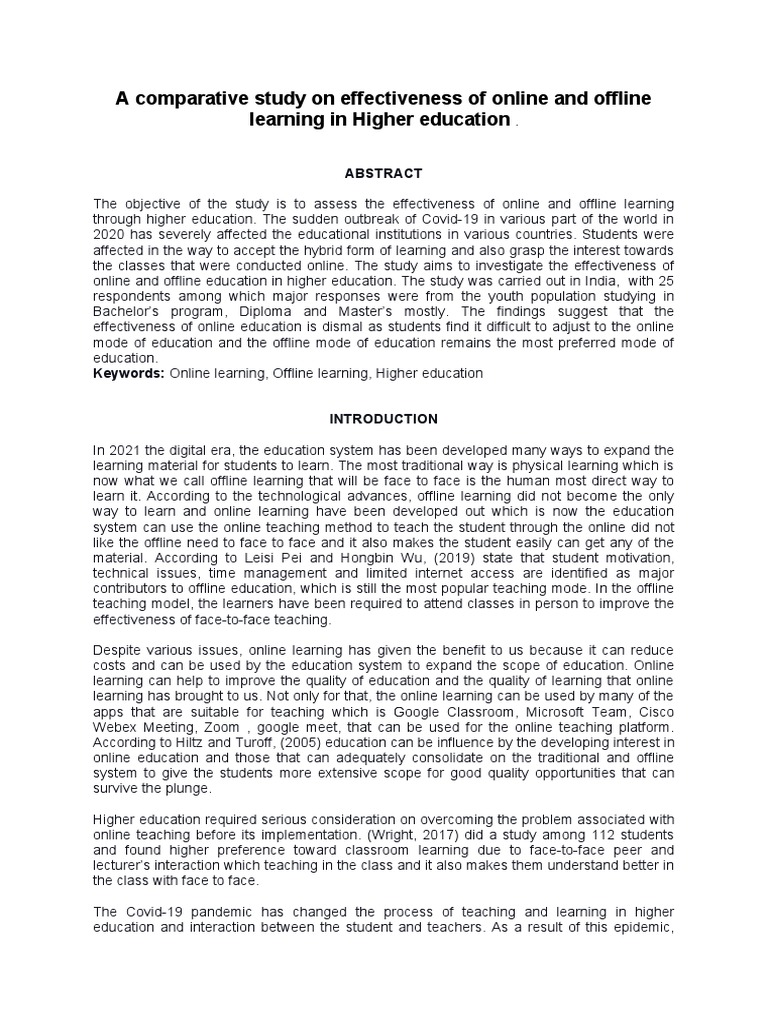 A Comparative Study On Effectiveness of Online and Offline Learning in ...