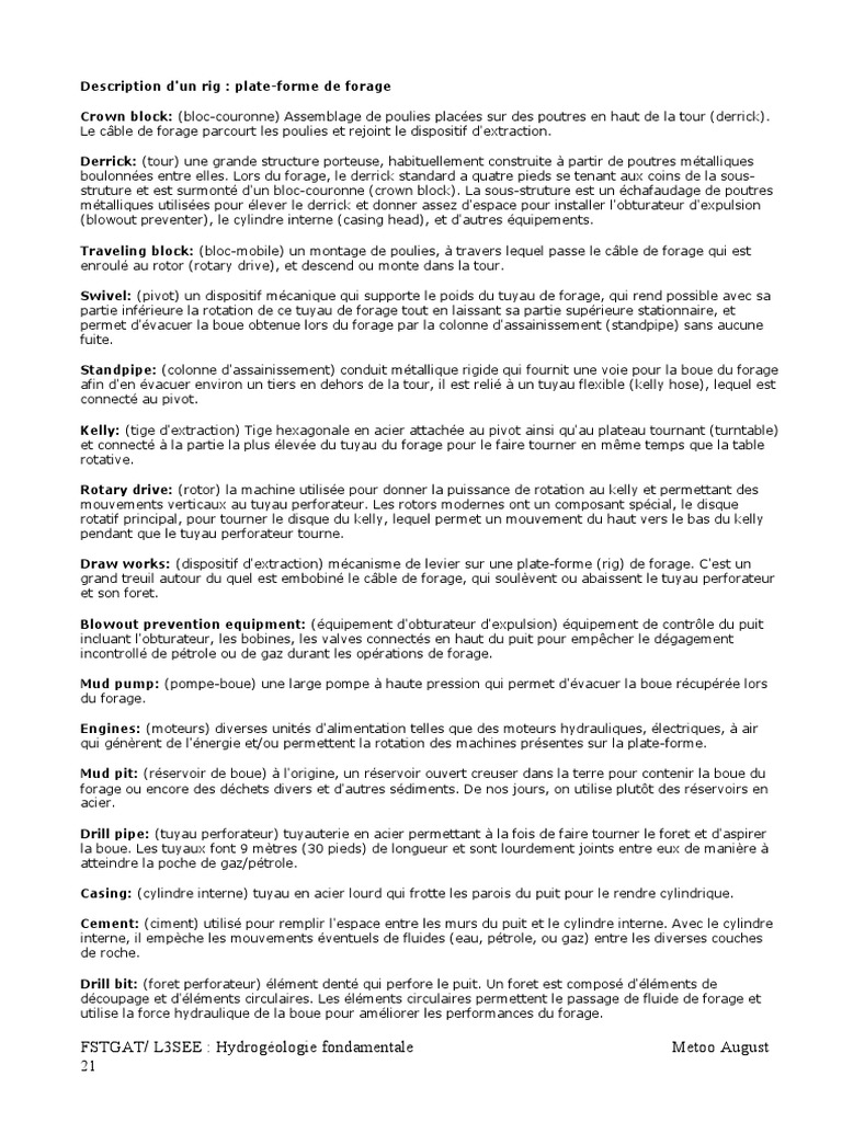 Description d'un rig de forage pétrolier | PDF | Forage | Tuyau