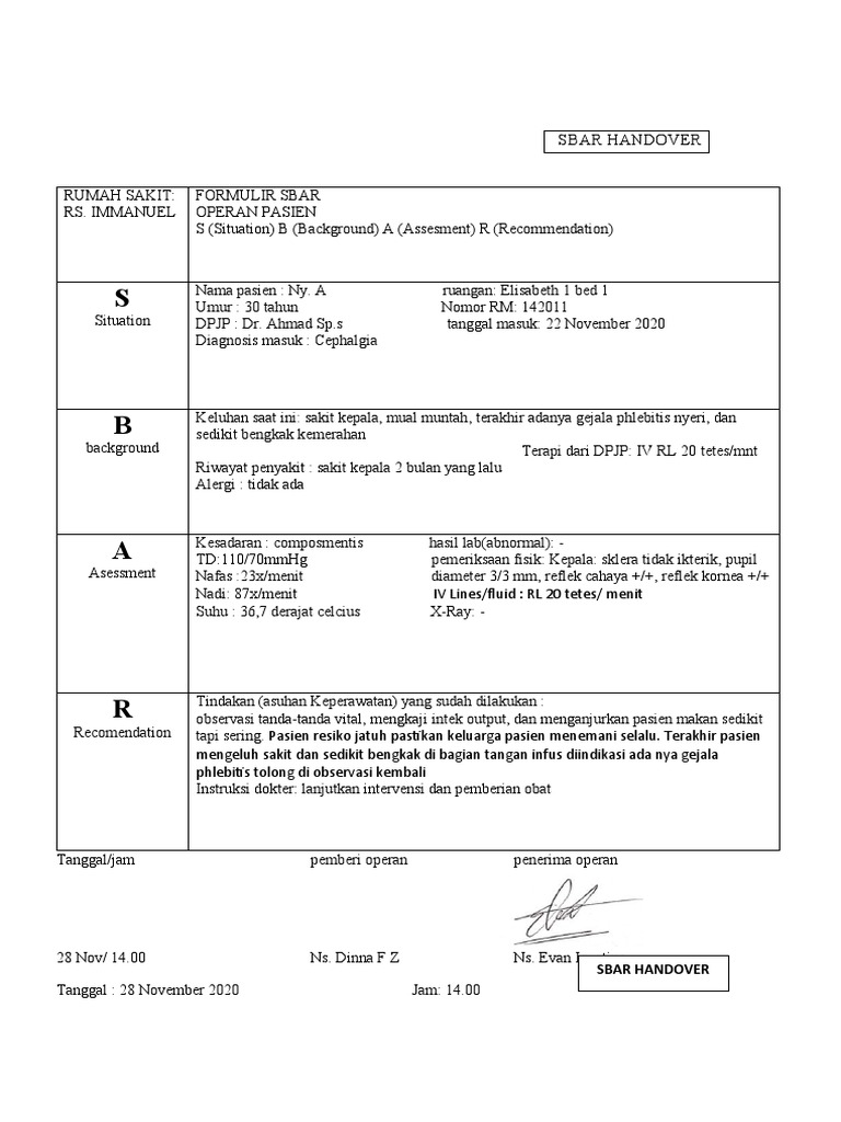 Sbar Dan Laporan Harian EVAN 6 | PDF