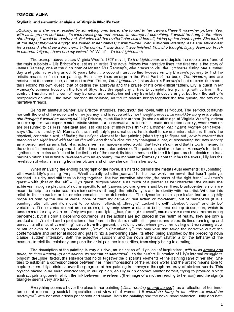 Lily Briscoe's Artistic Epiphany | PDF | To The Lighthouse | Cognitive ...
