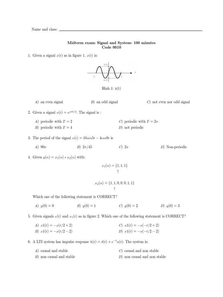 Midterm Exam: Signal and System-100 Minutes Code 0010 | PDF | Spectral ...
