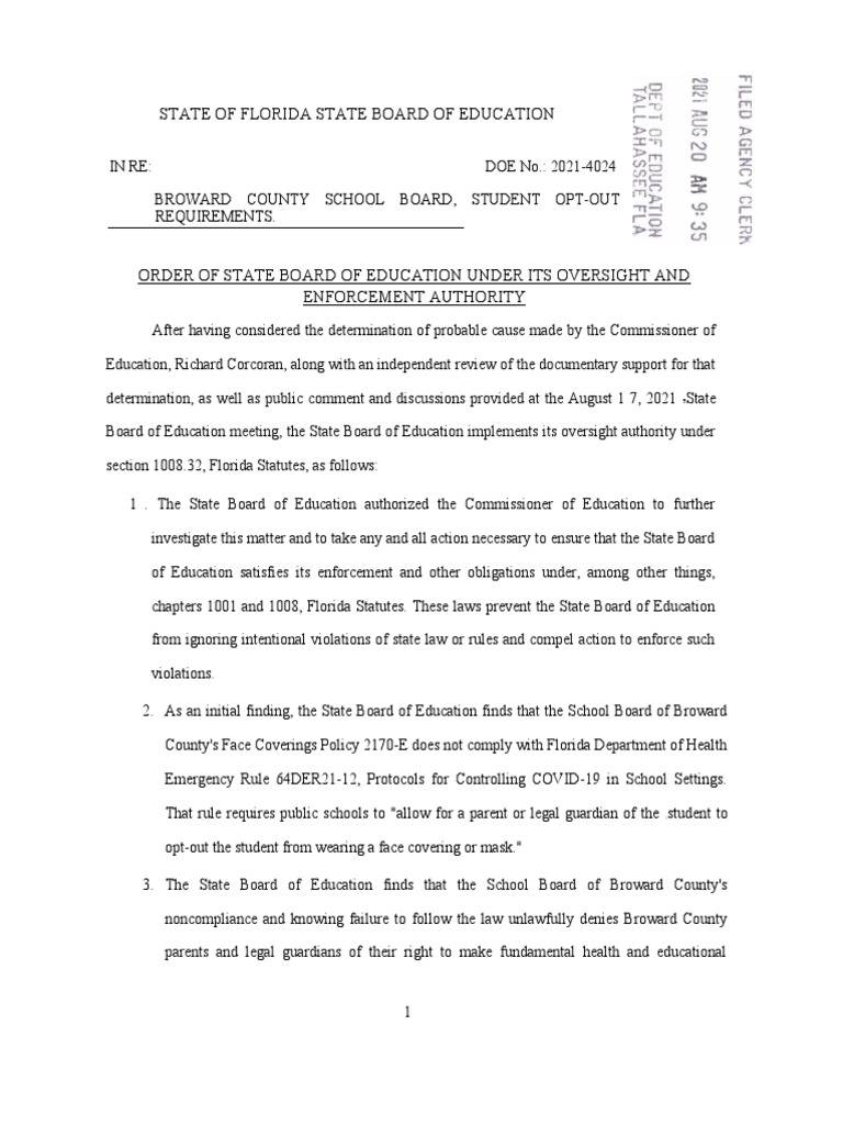 Department of Education Letter To Broward School Board | PDF | Legal ...