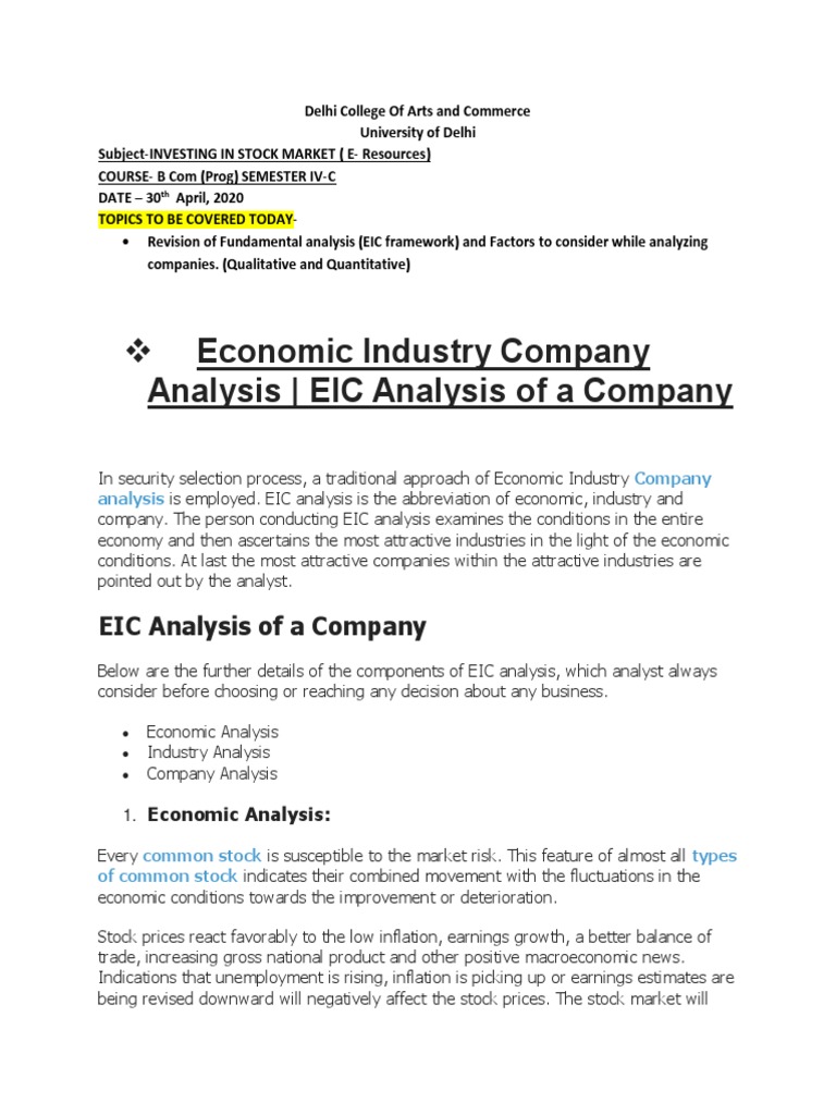 Economic Industry Company Analysis - EIC Analysis of A Company | PDF ...