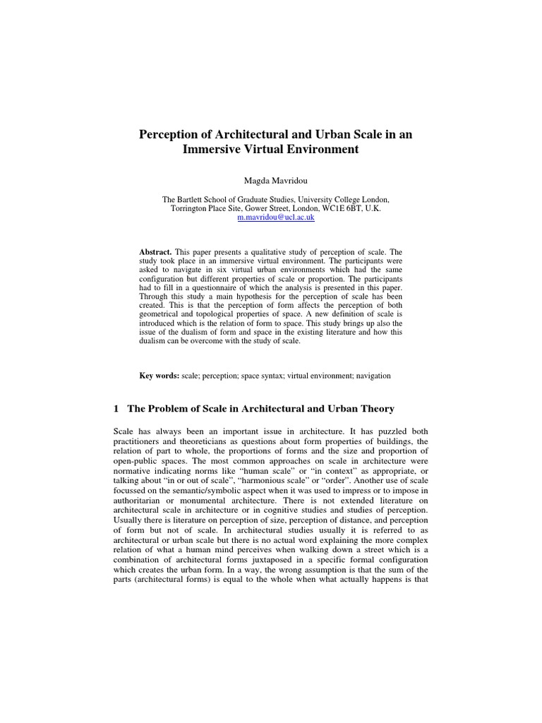 Perception of Architectural and Urban Scale in An Immersive Vertual ...