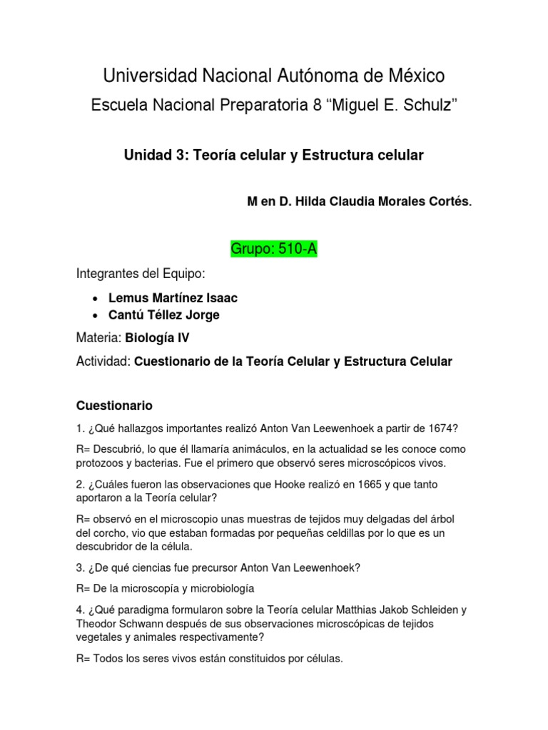 Teoría Celular y Estructura Celular - 510-A - Biología - Formato PDF ...
