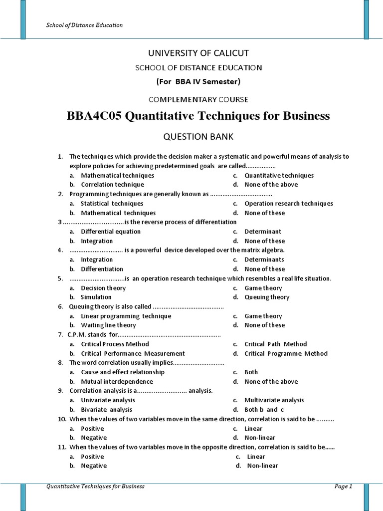 Quantitative Techniques For Business | PDF | Correlation And Dependence ...