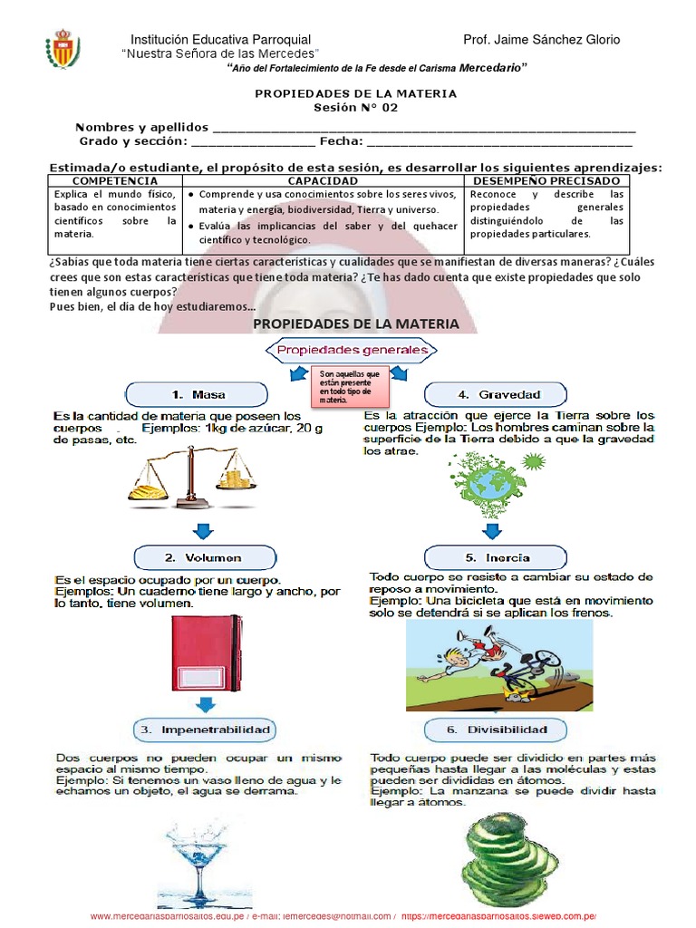 Sesion 02 CT 1º 20-05-2021 - Propiedades La Materia | PDF | Líquidos ...