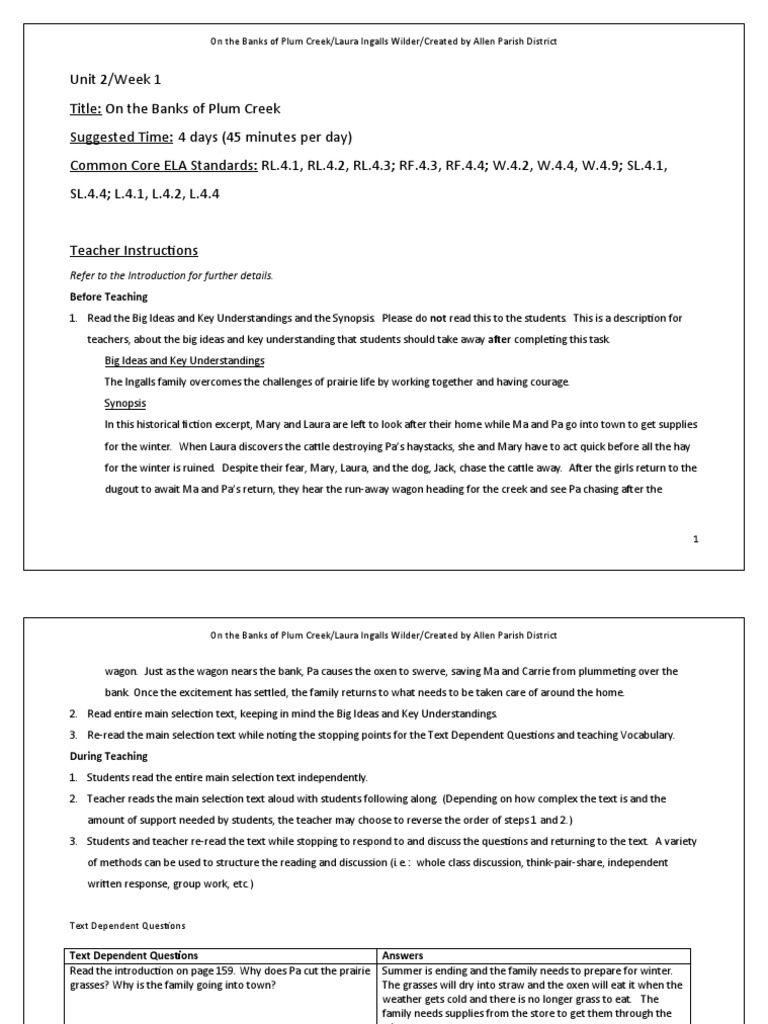 On the Banks of Plum Creek Overview | PDF