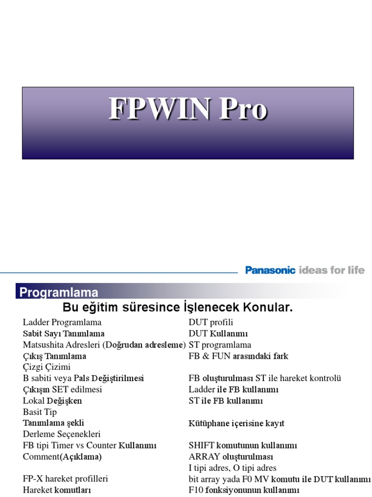 Panasonic PLC Fpwin Pro Kullanim Kilavuzu | PDF