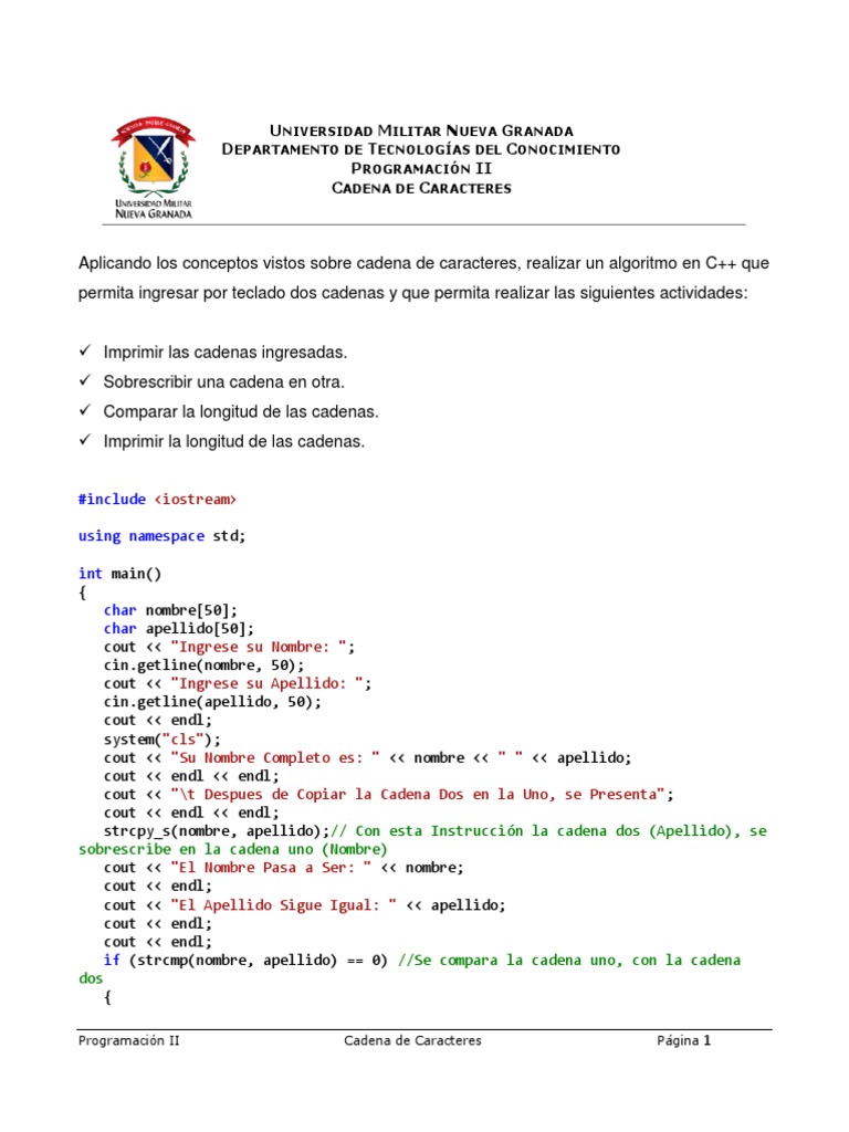 Taller #7 - Cadena de Caracteres | PDF