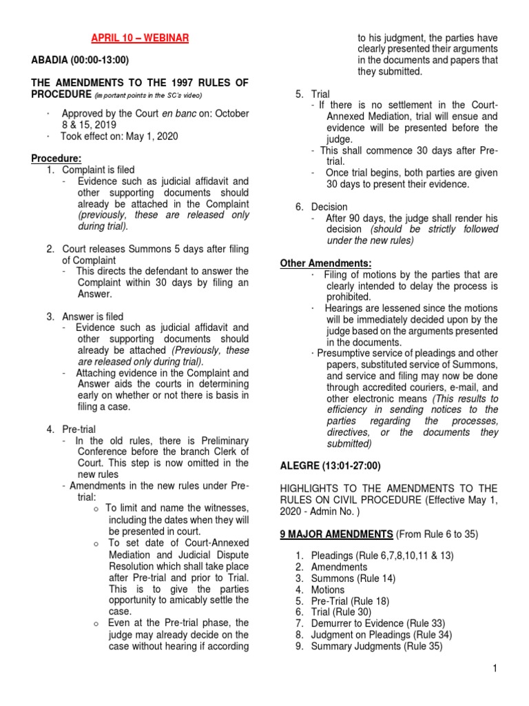 Civil Procedure Webinar Transcript | PDF | Complaint | Pleading