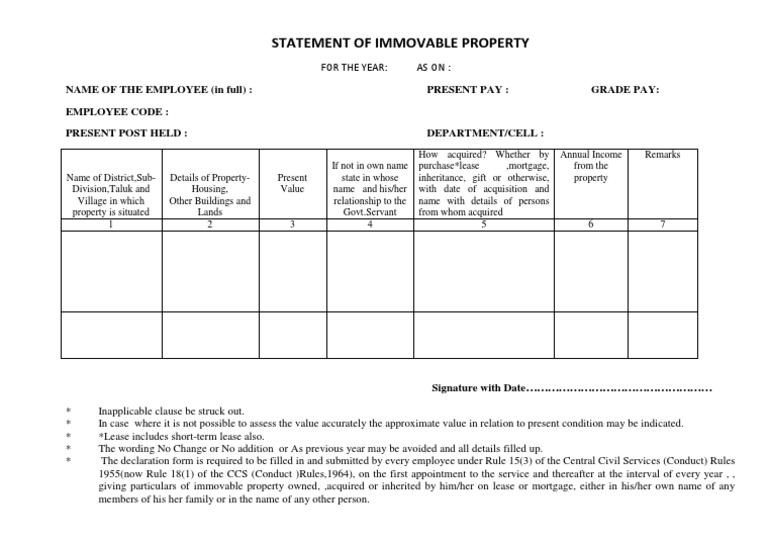 Immovable Property Declaration Form | PDF