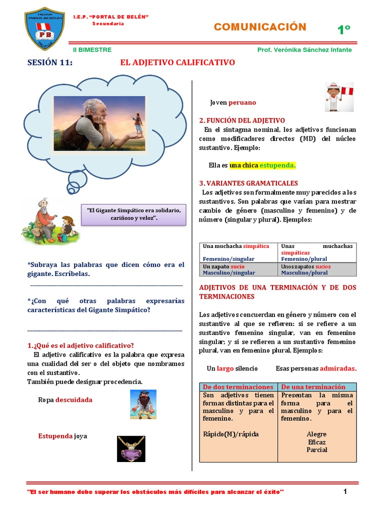 Clases y grados del adjetivo calificativo | PDF | Adjetivo | Género ...