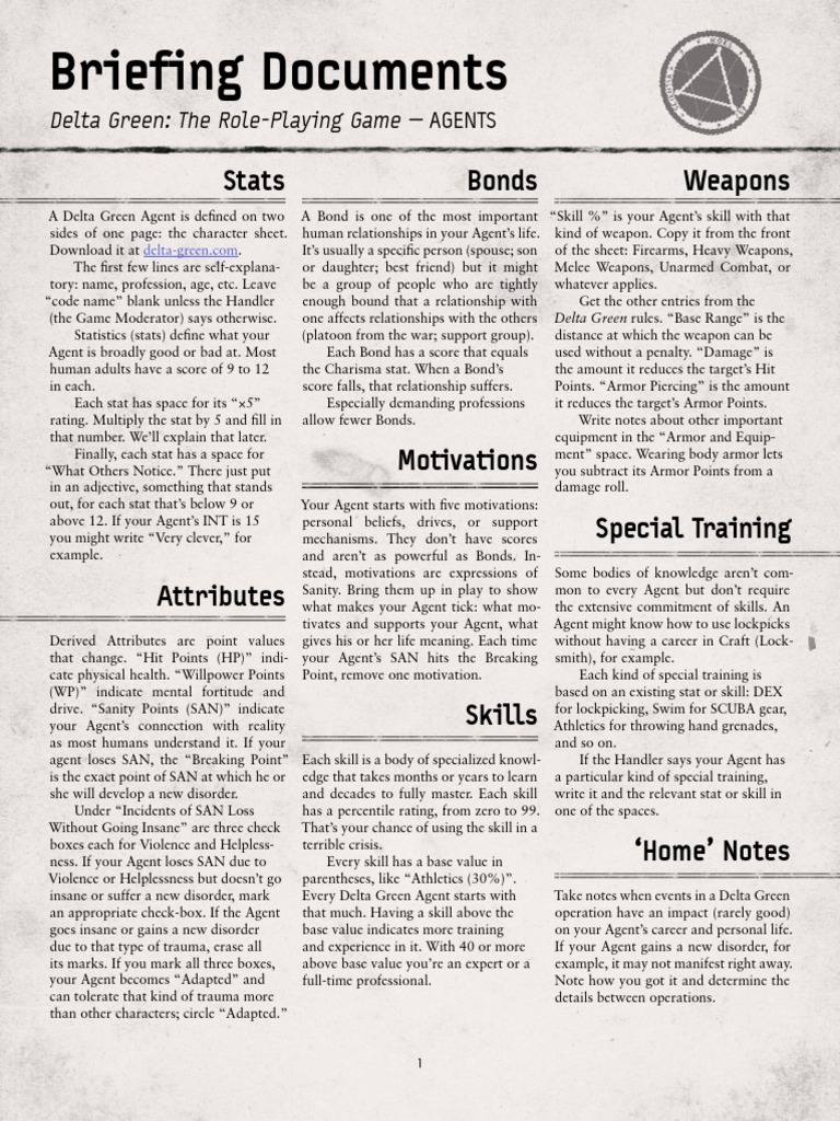 Delta Green Briefing Documents | PDF | Mental Disorder