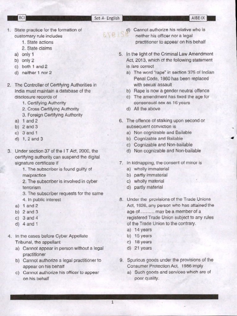 AIBE 9 Question Paper | PDF