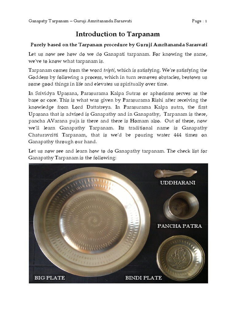 Introduction To Tarpanam: Purely Based On The Tarpanam Procedure by ...