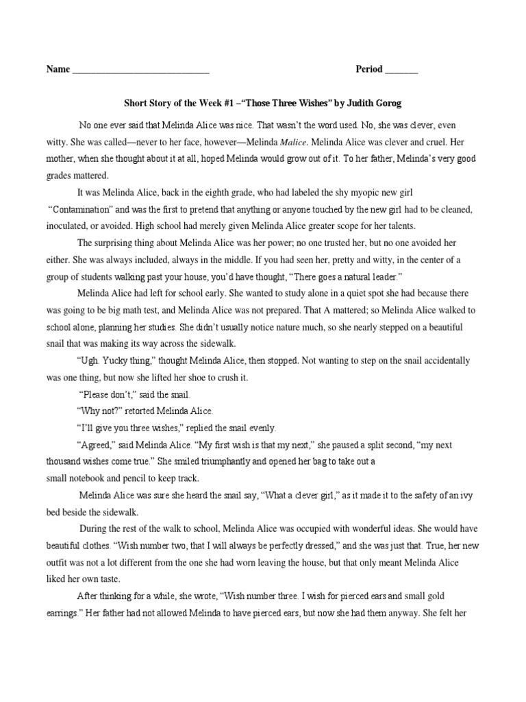 Story of The Week 1-Those Three Wishes | PDF | Social Science | Mystery ...