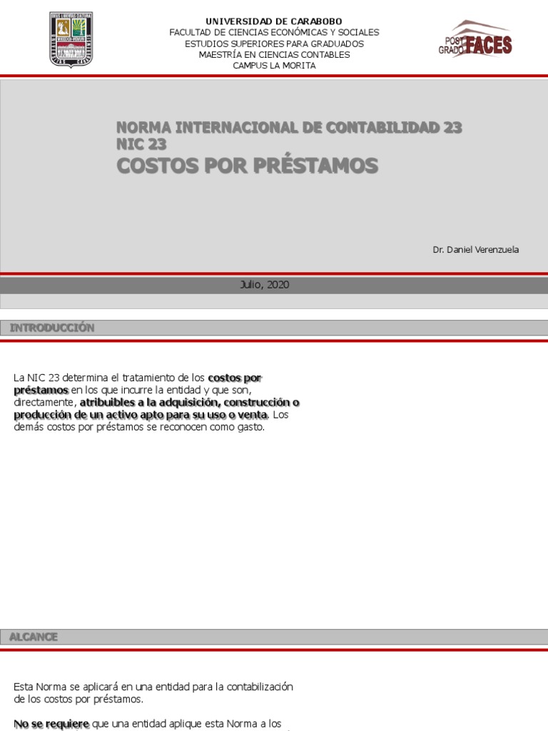 Presentación NIC 23 | PDF | Contabilidad | Bancos