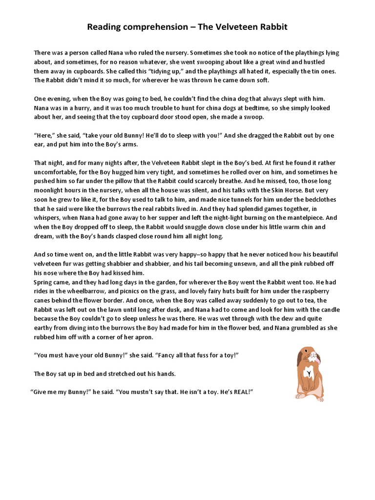 Reading Comprehension The Velveteen Rabbit | PDF