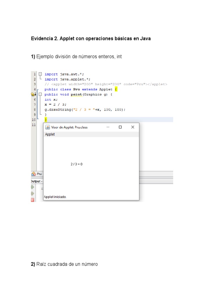 Evidencia 2. Applet Con Operaciones Básicas en Java | PDF | Métodos y ...