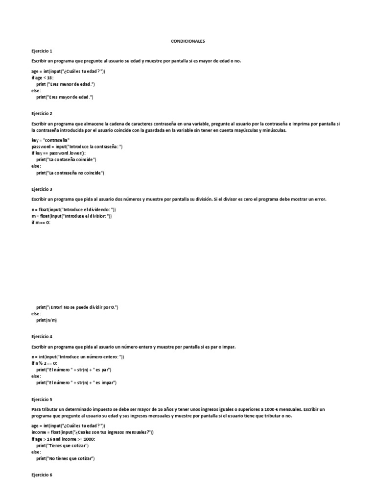 03 Ejercicios Python Condicionales Y Bucles Pdf Contraseña Pizza