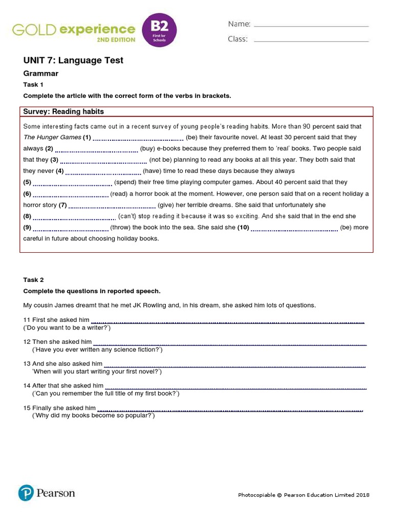 UNIT 7: Language Test: Grammar | PDF | To Kill A Mockingbird