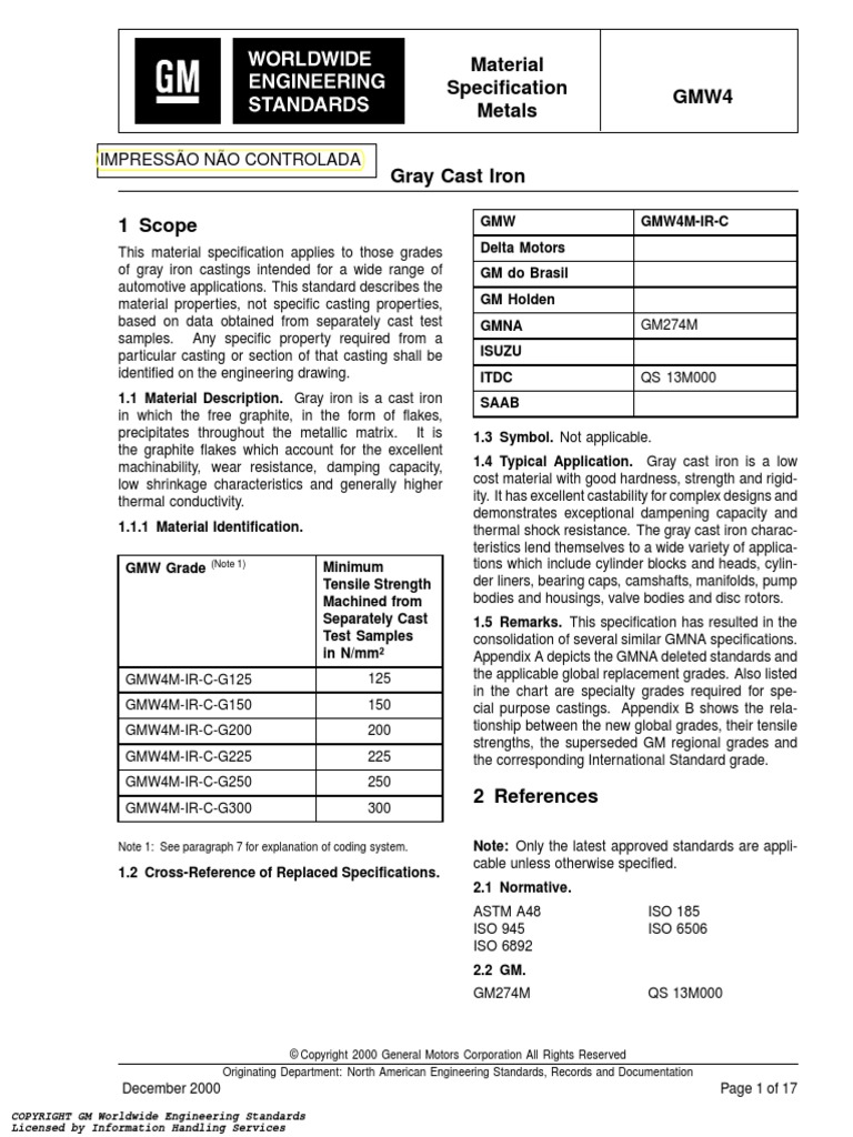 Material Specification Metals Gmw4: Impressão Não Controlada | PDF ...