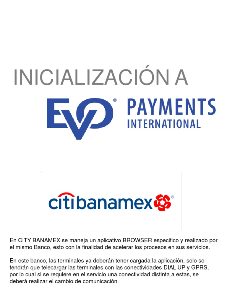 Inicialización Terminal EVO Banamex | PDF | paquete general de Radio ...