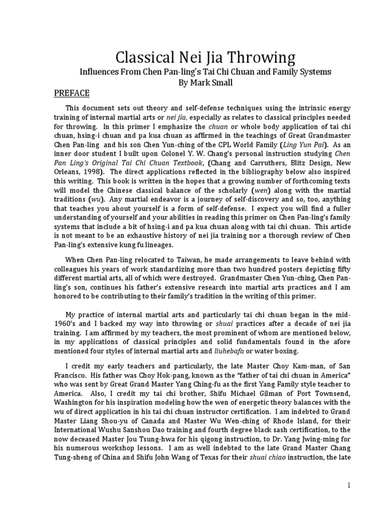 Classical Nei Jia Throwing: Influences From Chen Pan-Ling's Tai Chi ...