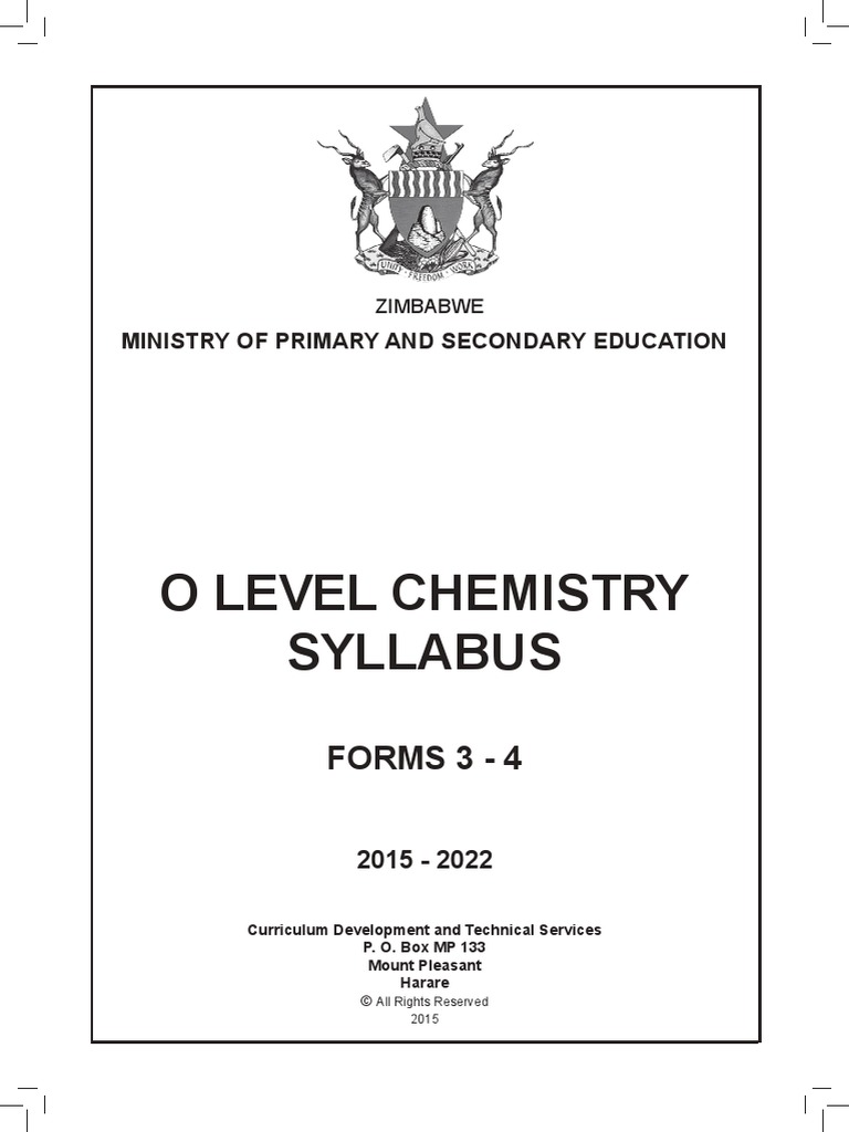 O Level Chemistry Syllabus: Forms 3 - 4 | PDF | Redox | Chemical Bond