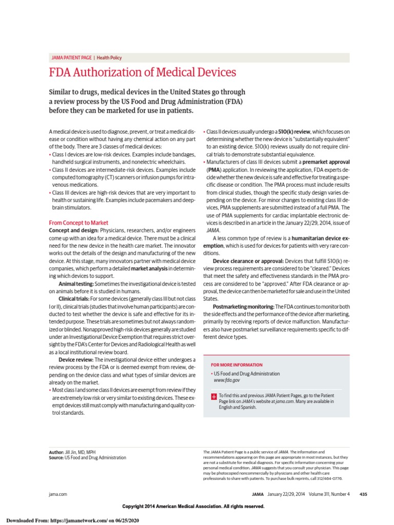 FDA Authorization OfMedical Devices | PDF | Medical Device | Federal Food