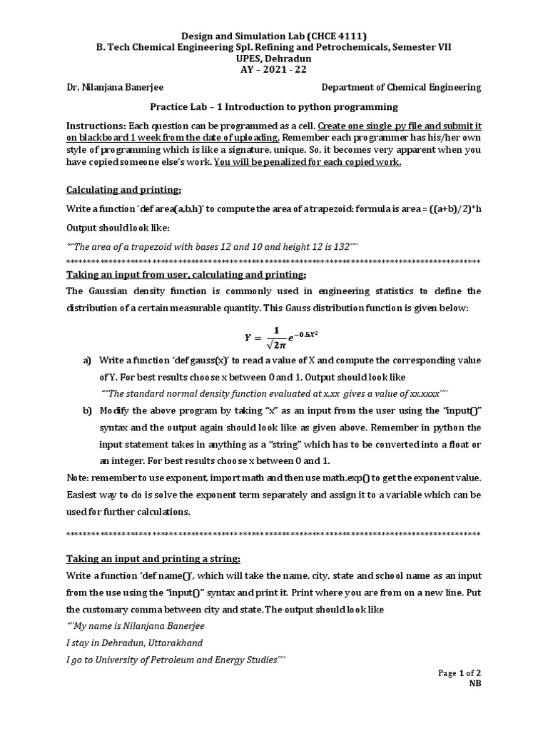 Practice Lab 1 - Introduction To Python | PDF | Exponentiation | Normal Distribution