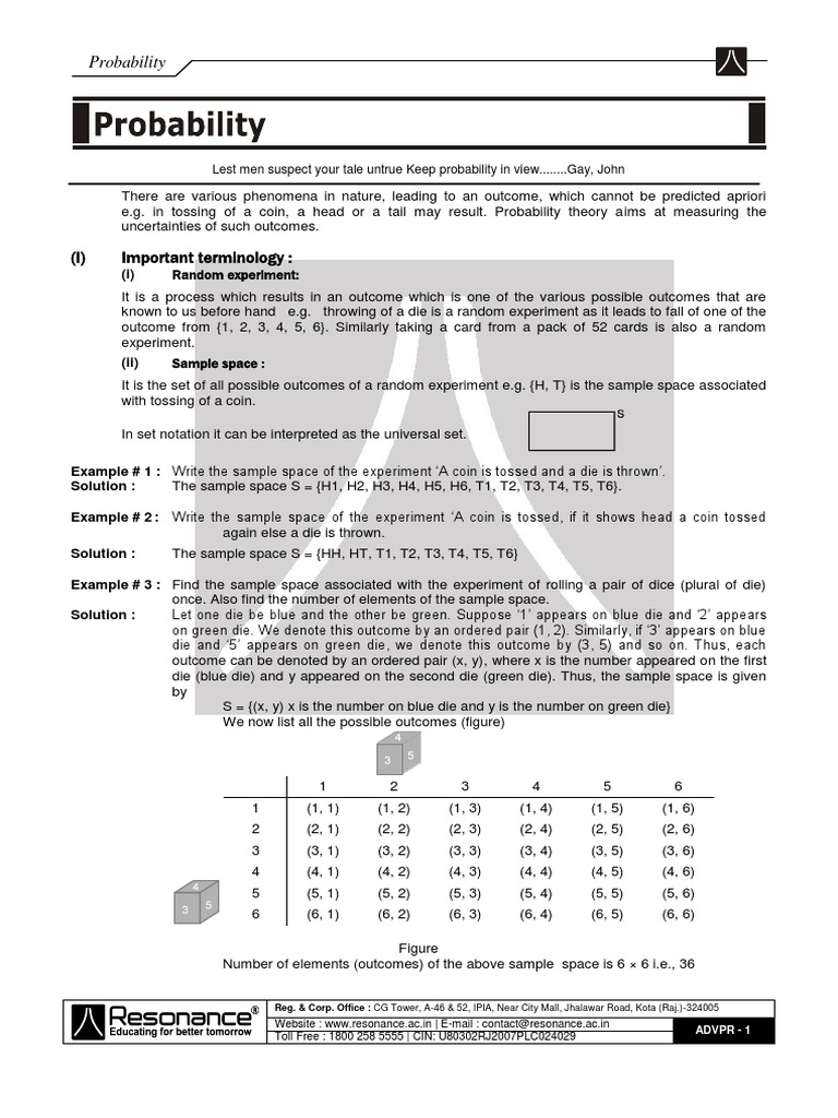 (I) Important Terminology:: Probability | PDF | Probability | Odds