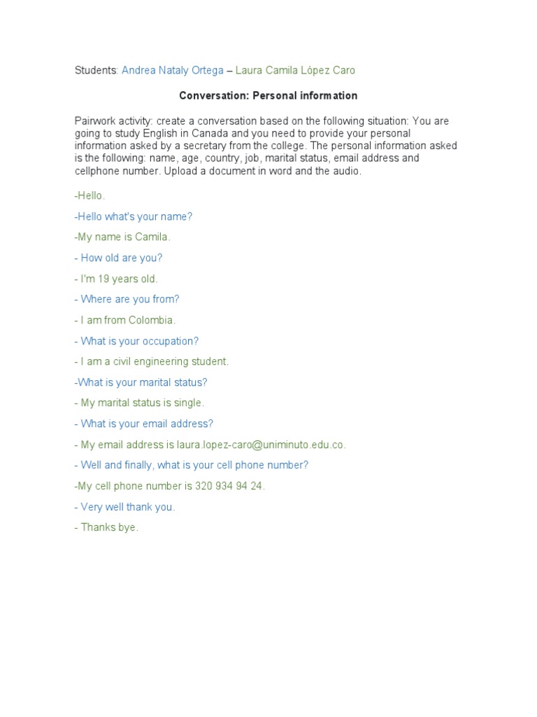 Conversation Personal Information | PDF