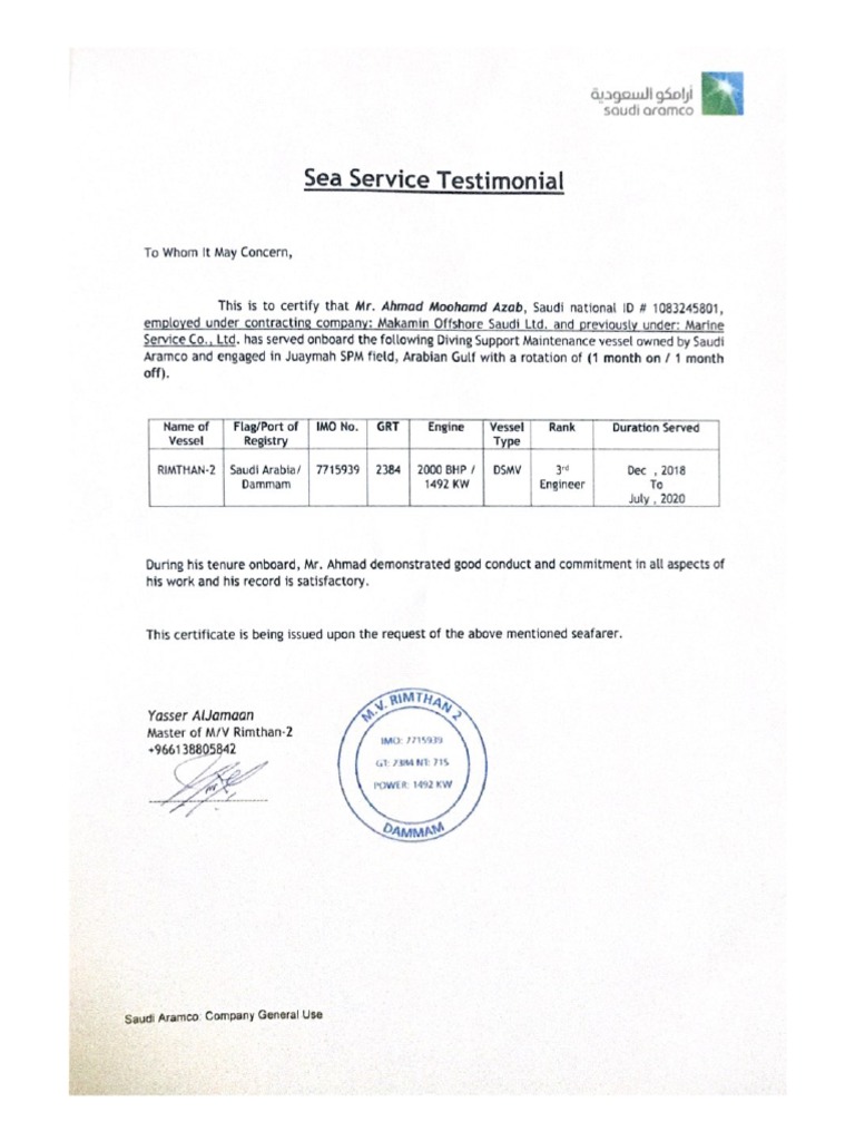 5B Sea Service Testimonial | PDF