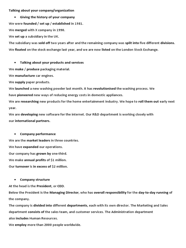 Talking About Your Company | PDF