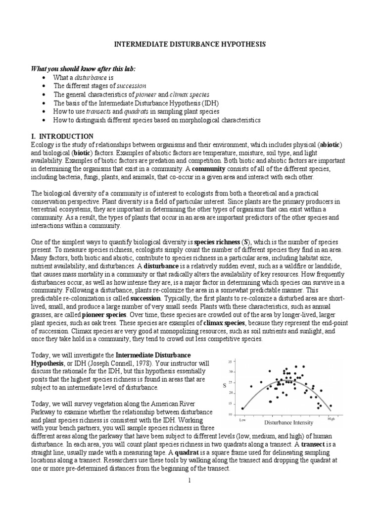 What You Should Know After This Lab:: Intermediate Disturbance ...