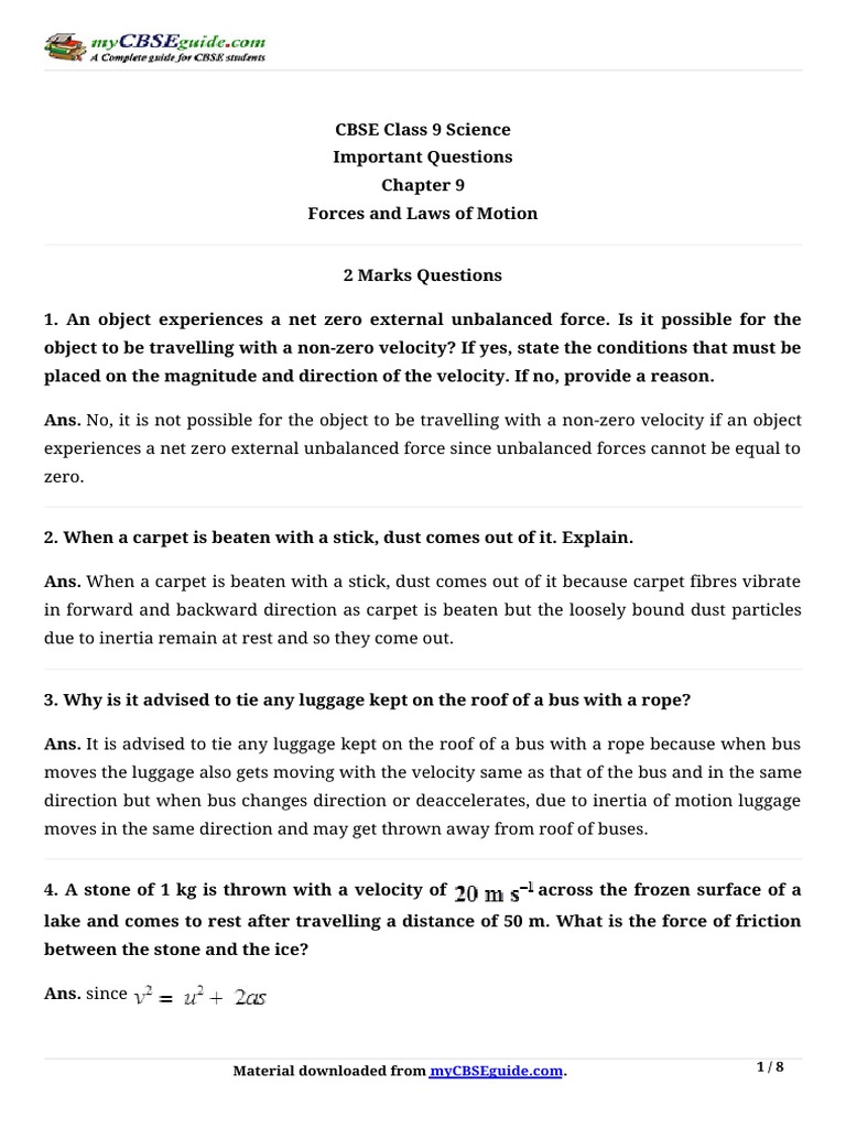 Material Downloaded From - 1 / 8 | PDF | Force | Newton's Laws Of Motion