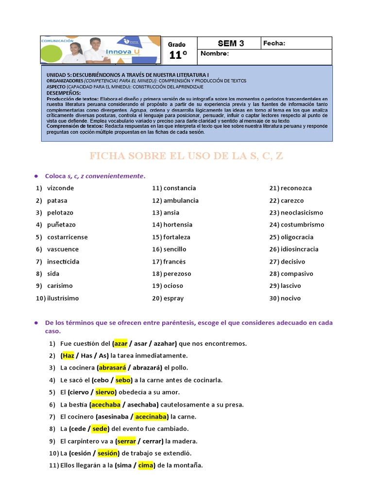 Guía sobre el uso de las letras s, c y z | PDF