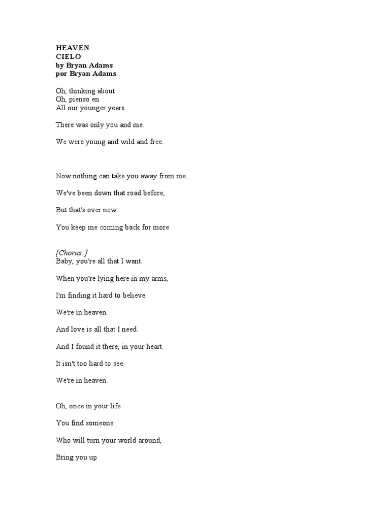 Heaven Cielo Letra | PDF