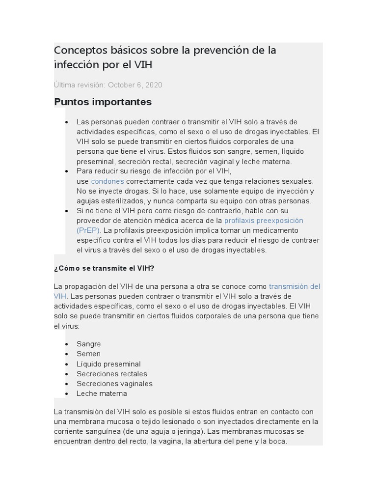Conceptos Básicos Sobre La Prevención de La Infección Por El VIH | PDF | VIH | VIH / SIDA