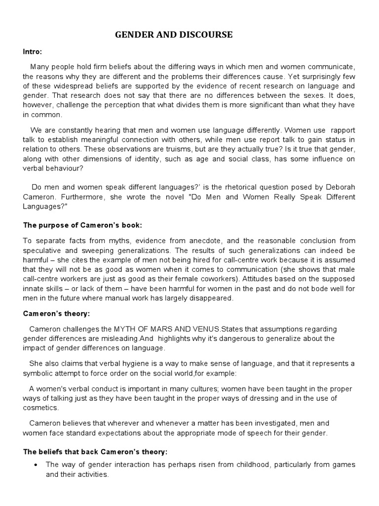 Gender and Discourse | PDF | Gender | Gender Studies