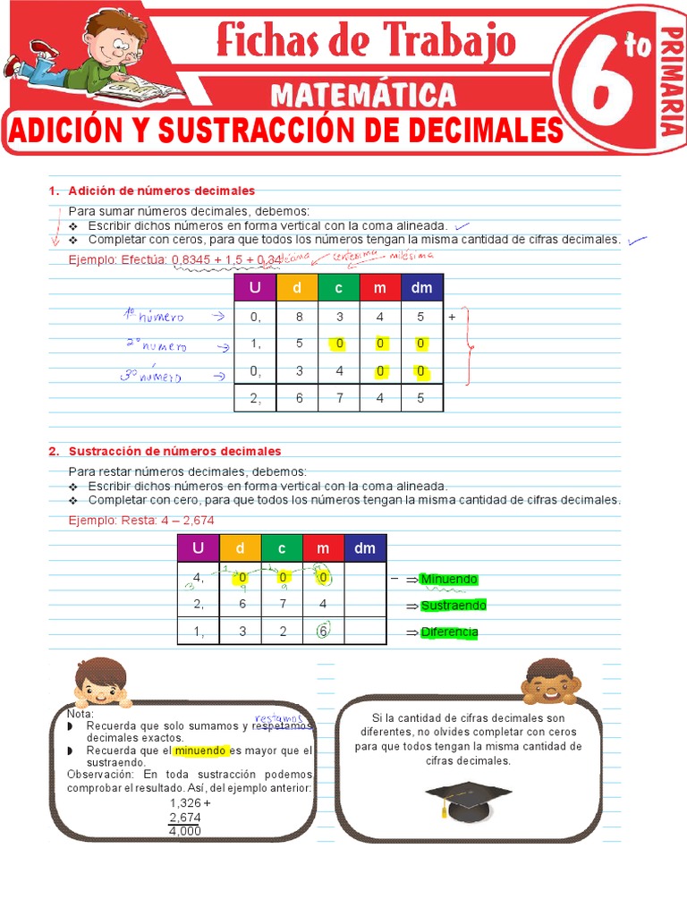 Suma Resta Decimales Resuelto | PDF | Sustracción | Notación Matemática
