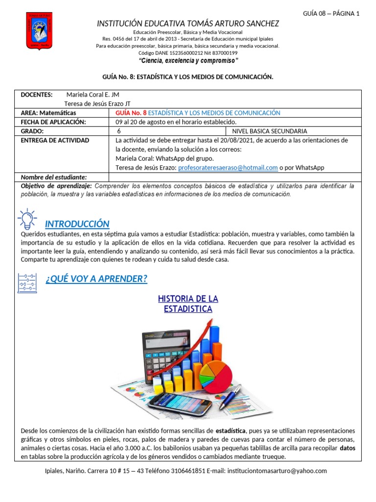 Guia 8 - Estadistica - Mate. Grado 6 - 2021 | PDF | Estadísticas Guia 8 - Estadistica - Mate. Grado 6 - 2021 | PDF | Estadísticas