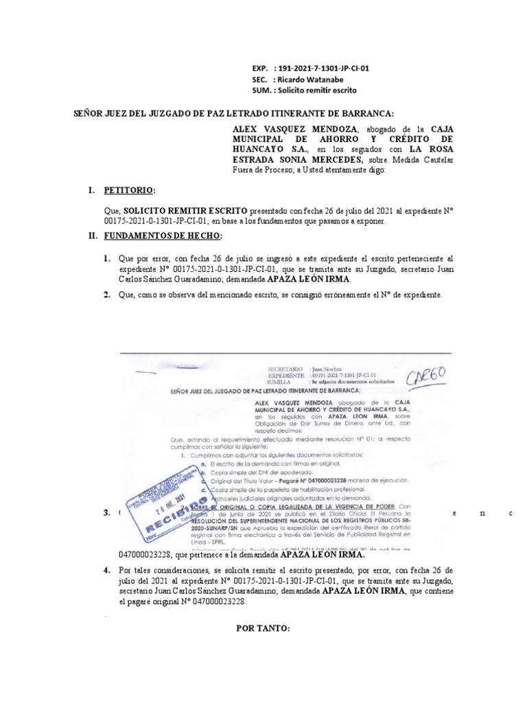 Solicitando Remitir Escrito | PDF