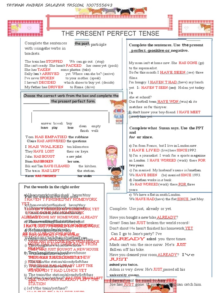 Present Perfect Exercise | PDF | Perfect (Grammar) | Language Families