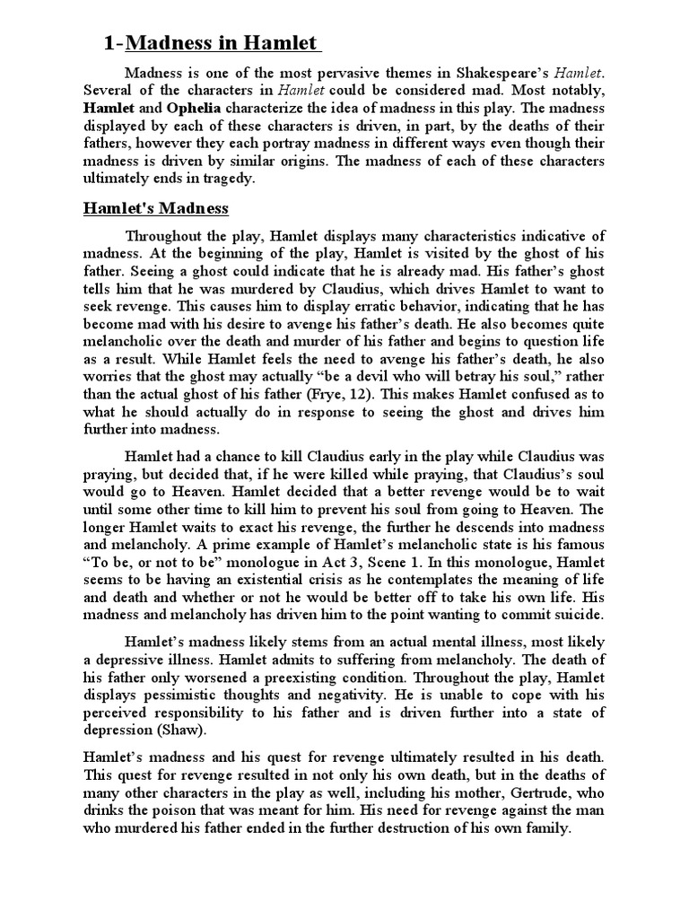 Hamlet Madness, Characters and As Revenged Tragedy Assignement | PDF ...