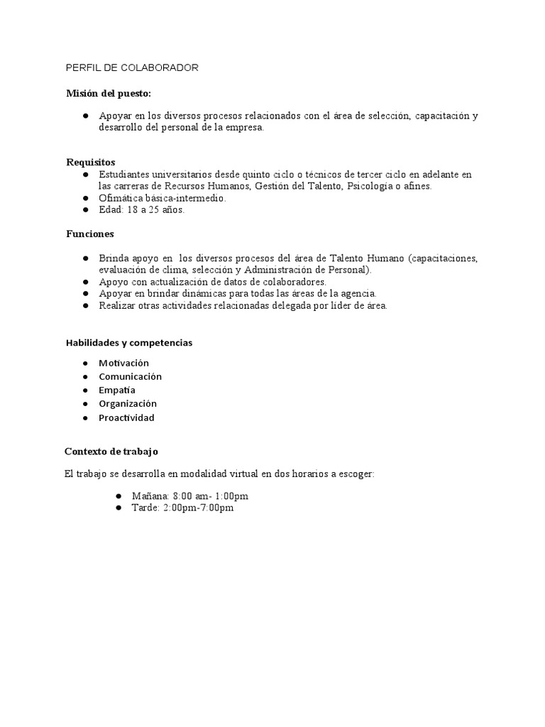 Perfil de Colaborador | PDF | Crecimiento personal y profesional