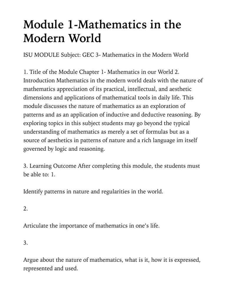Module 1 Mathematics In The Modern World Pdf Pattern Mathematics